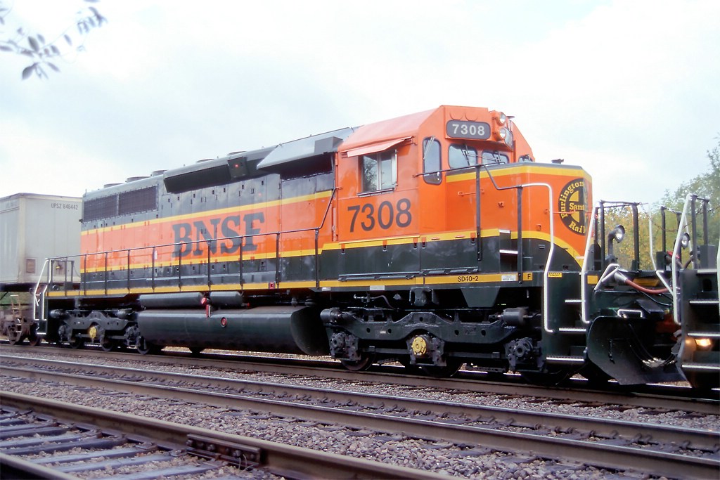 BNSF 7308, EMD SD40-2, ex CN unit, Fresh rebuild by Alstom, is Eastbound